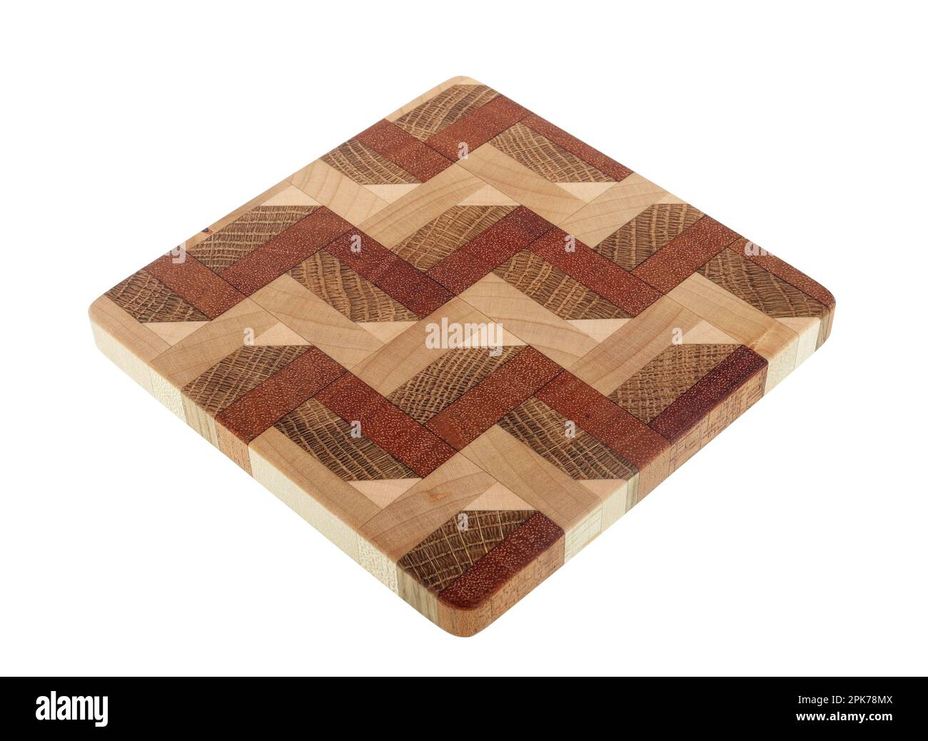Square board glued together from pieces of different trees. Isolated ...