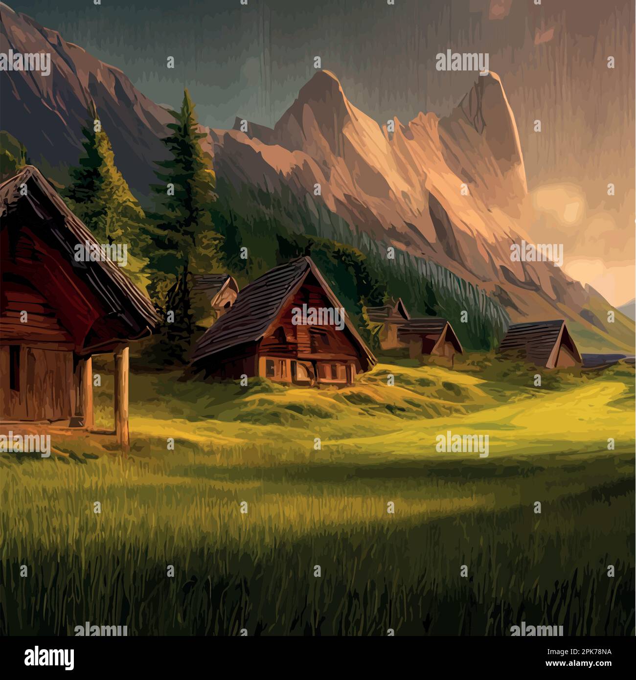 House forester far from civilization. Cartoon terrain in forest with ...