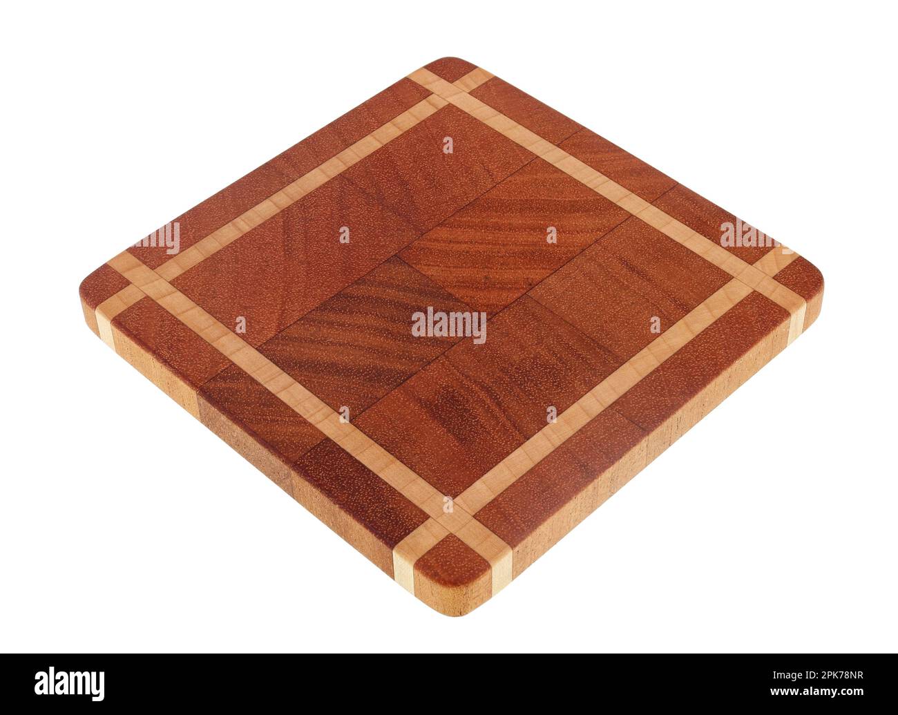 Square board glued together from pieces of various trees. Isolated ...