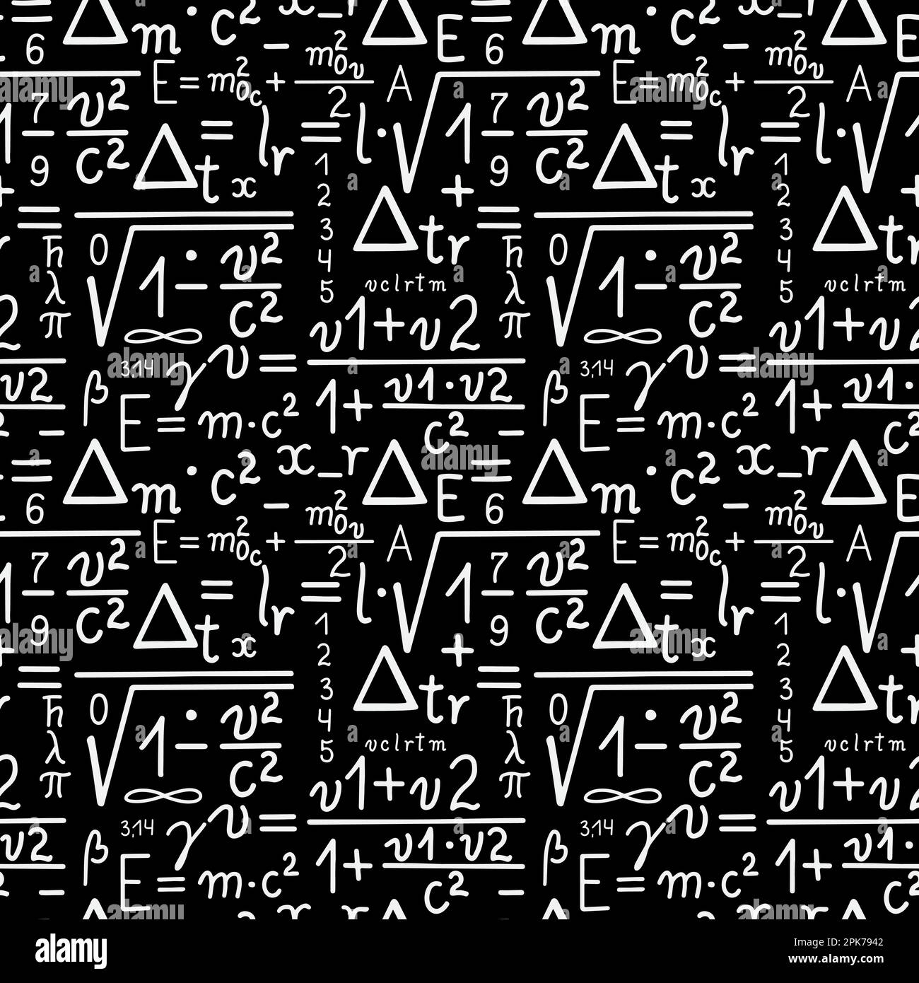 Physics equations on black background. Hand drawn seamless pattern ...