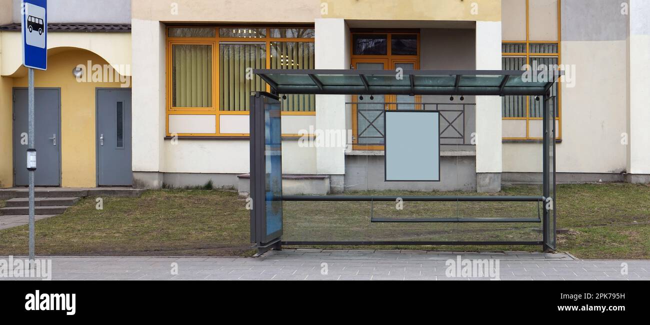 Empty bus stop of an old european city panoramic shot Stock Photo - Alamy