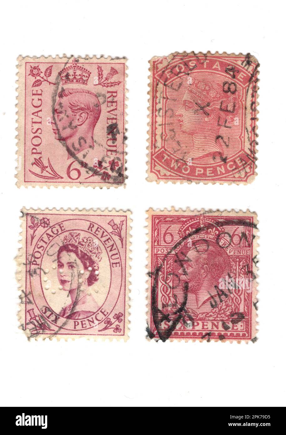 Vintage postage stamps from the United Kingdom featuring various ...