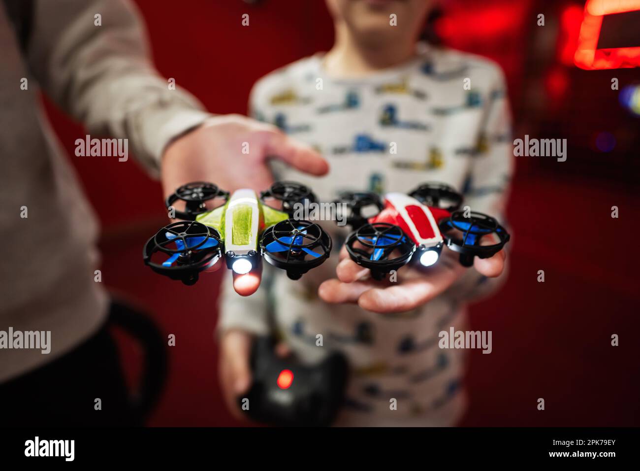 Children flying remote control drones game indoor play zone Stock Photo ...