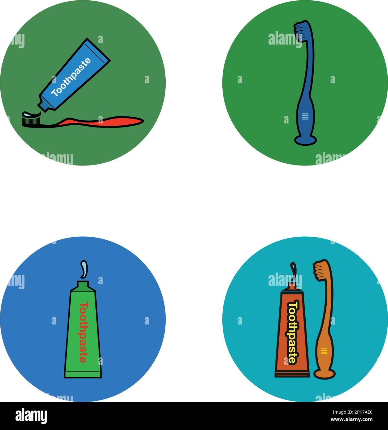 Colorful Toothbrush and Toothpaste icon set. Button Style Vector EPS ...