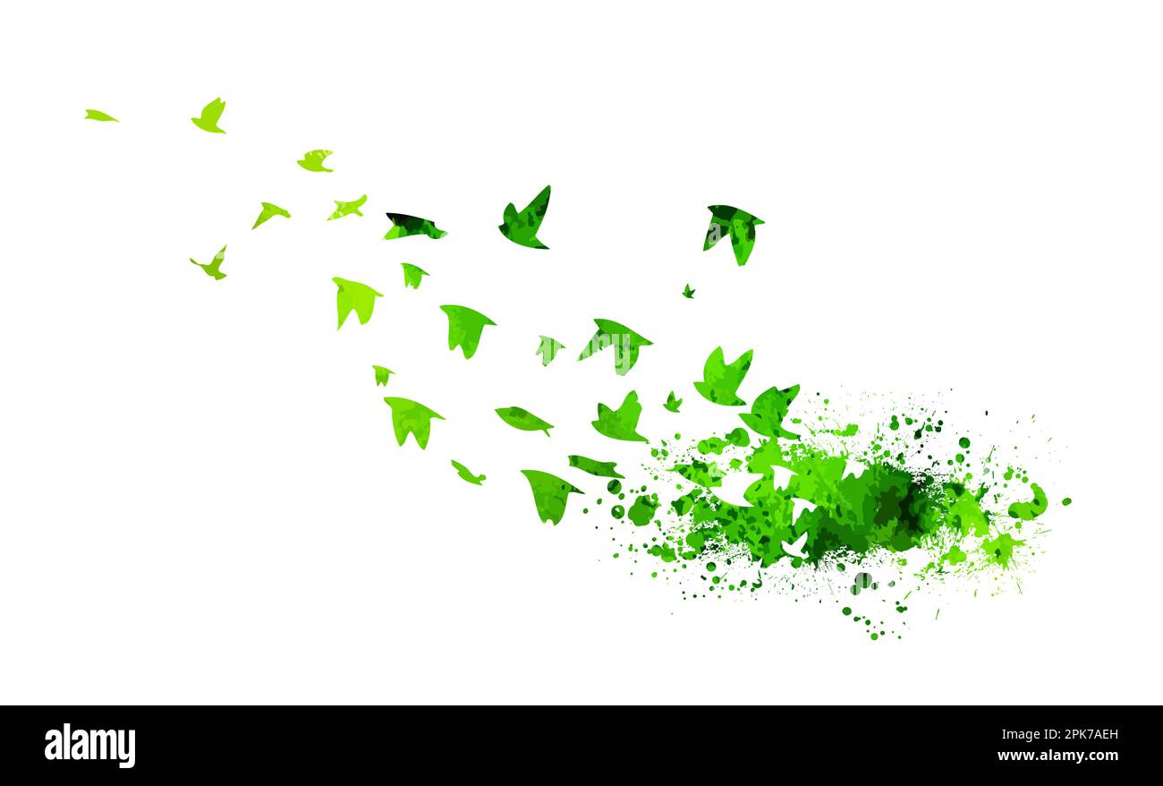 A flock of flying birds. Free birds green. abstraction birds flying ...