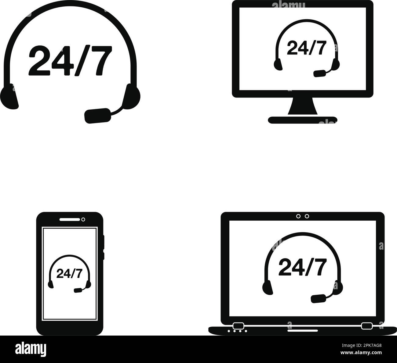 24/7 Online Customer Support, Help Icon Set. Flat style vector EPS ...