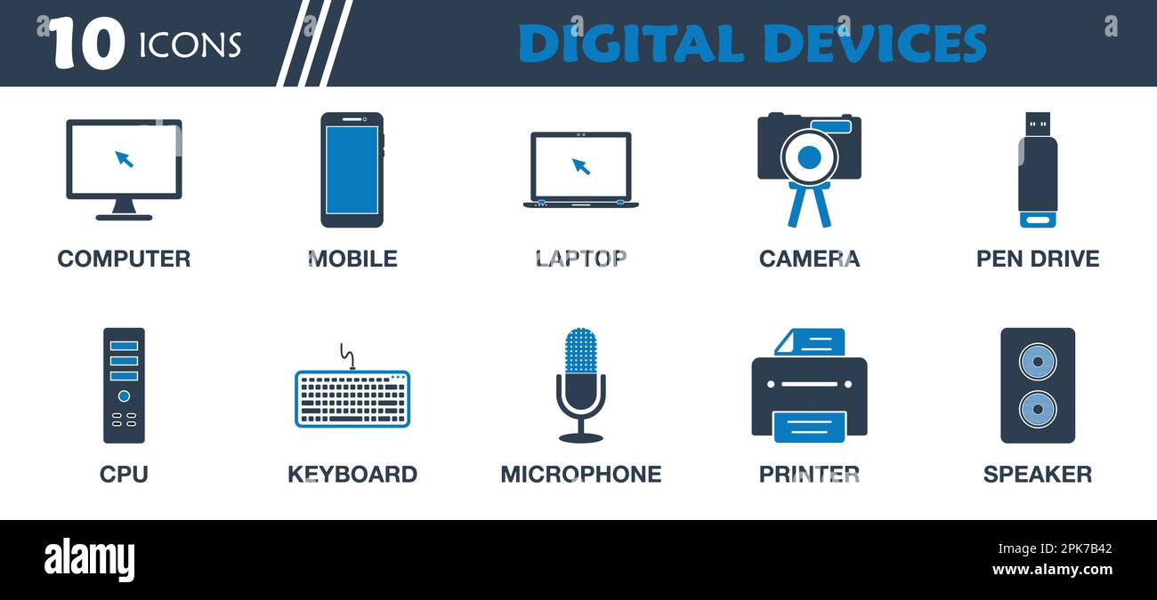 Digital Devices Icon Set. Collection of computer, mobile phone, laptop ...