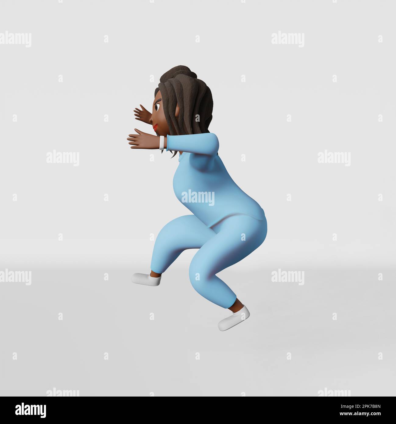 Jumping Fighting African American Body Positive Woman 3d Rendering