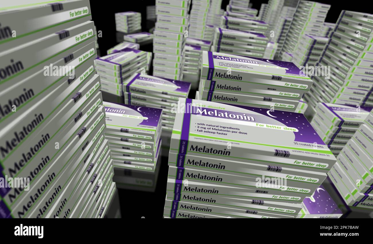 Melatonin tablets box production line. Medical sleeplessness help and ...