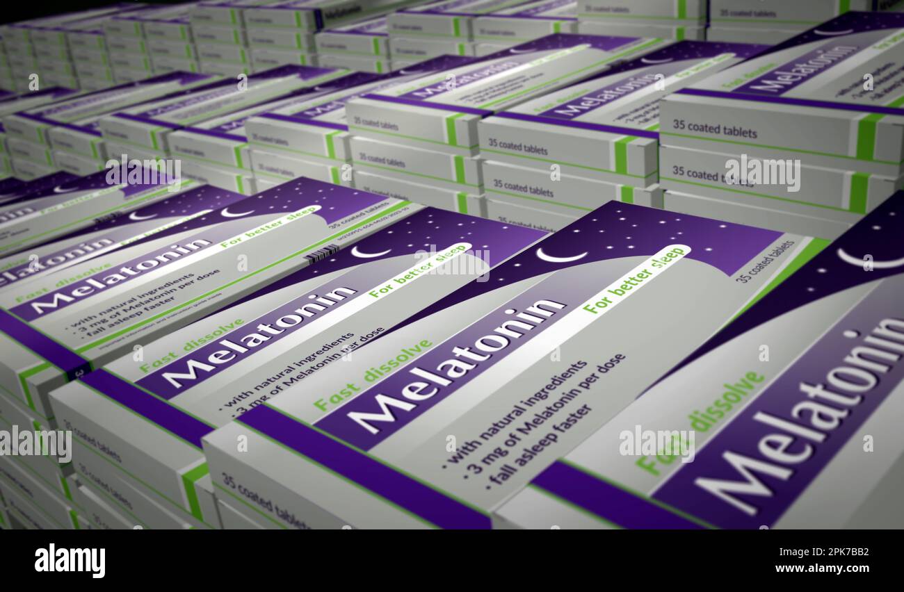 Melatonin tablets box production line. Medical sleeplessness help and ...