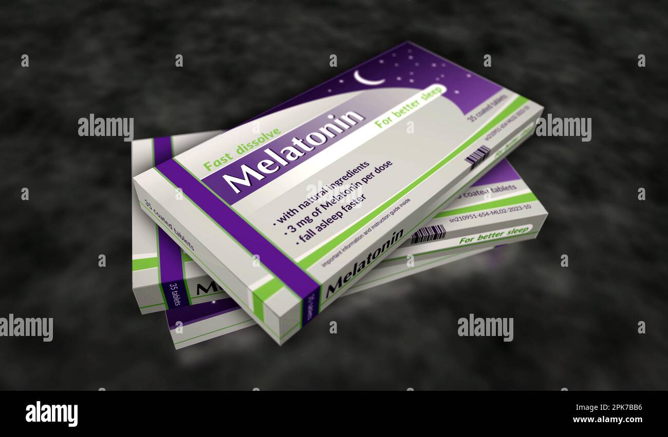 Melatonin tablets box production line. Medical sleeplessness help and ...