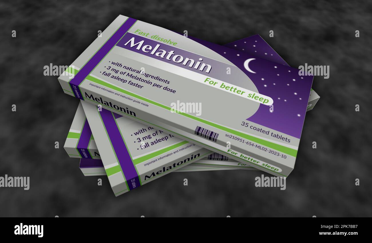 Melatonin tablets box production line. Medical sleeplessness help and ...