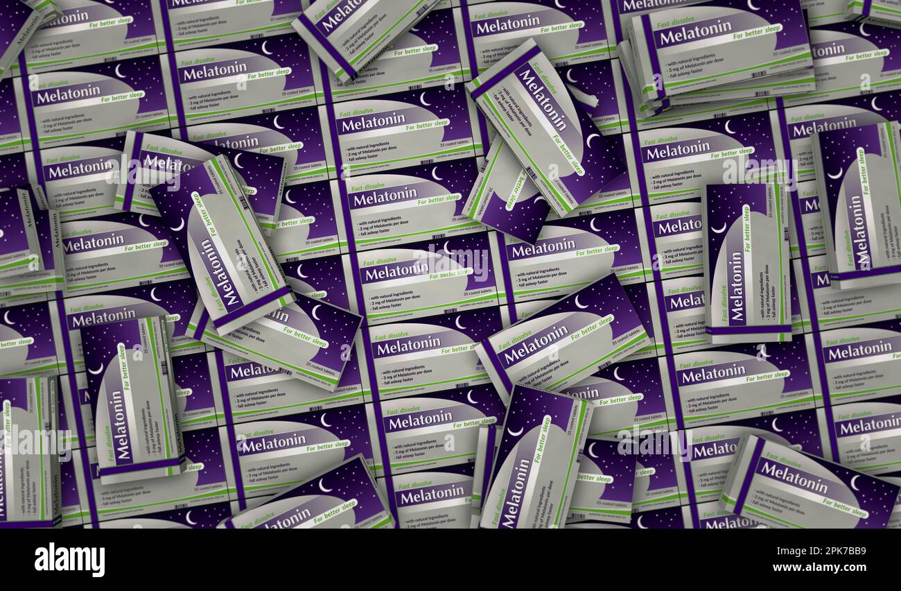 Melatonin tablets box production line. Medical sleeplessness help and ...