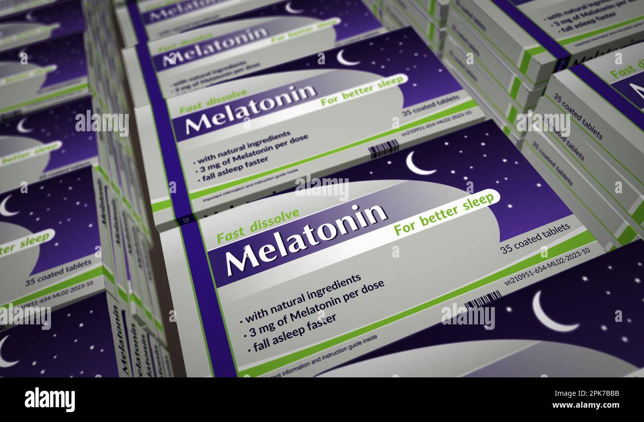 Melatonin tablets box production line. Medical sleeplessness help and ...