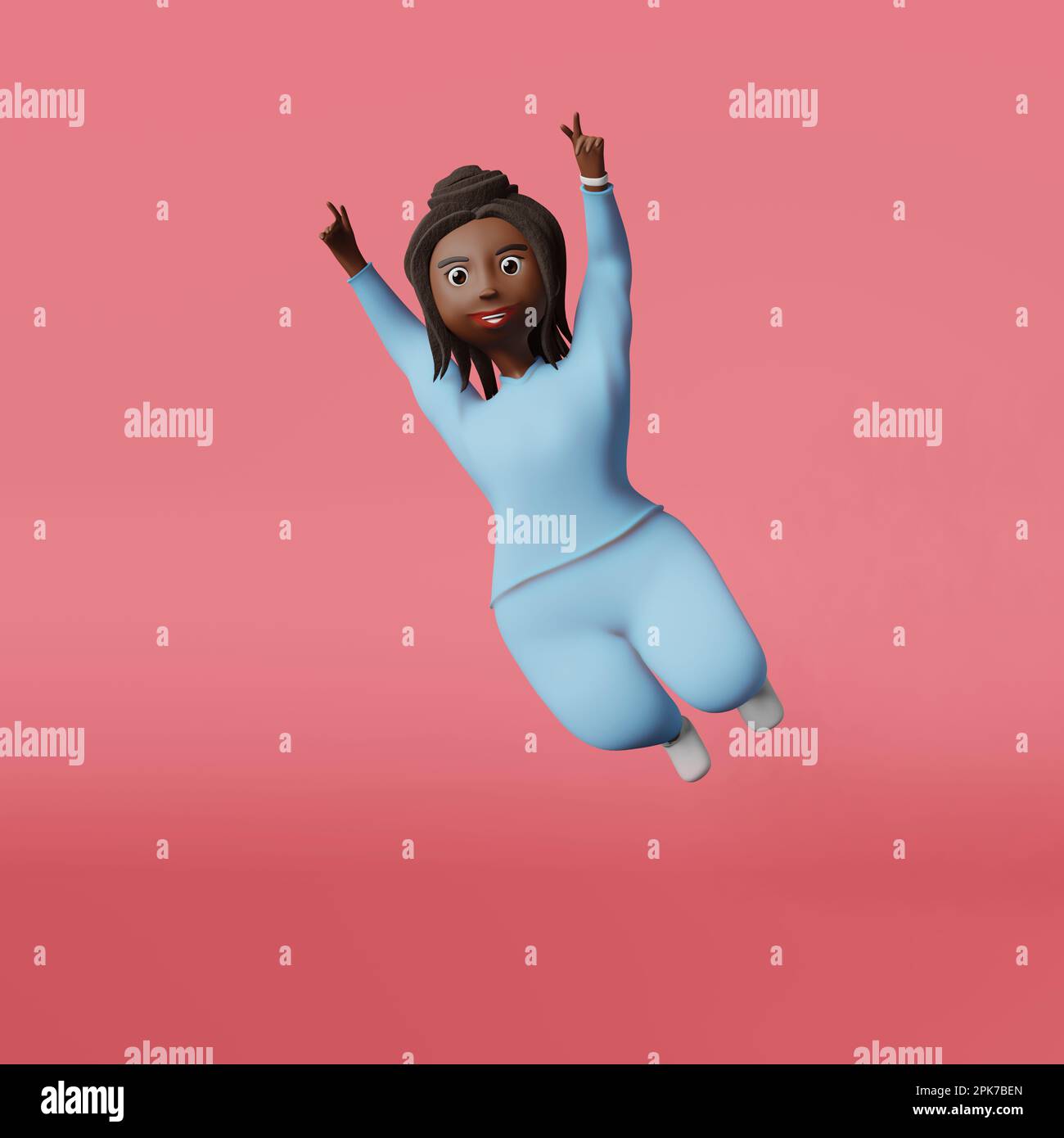Jumping Happy African American Body Positive Woman 3d Rendering
