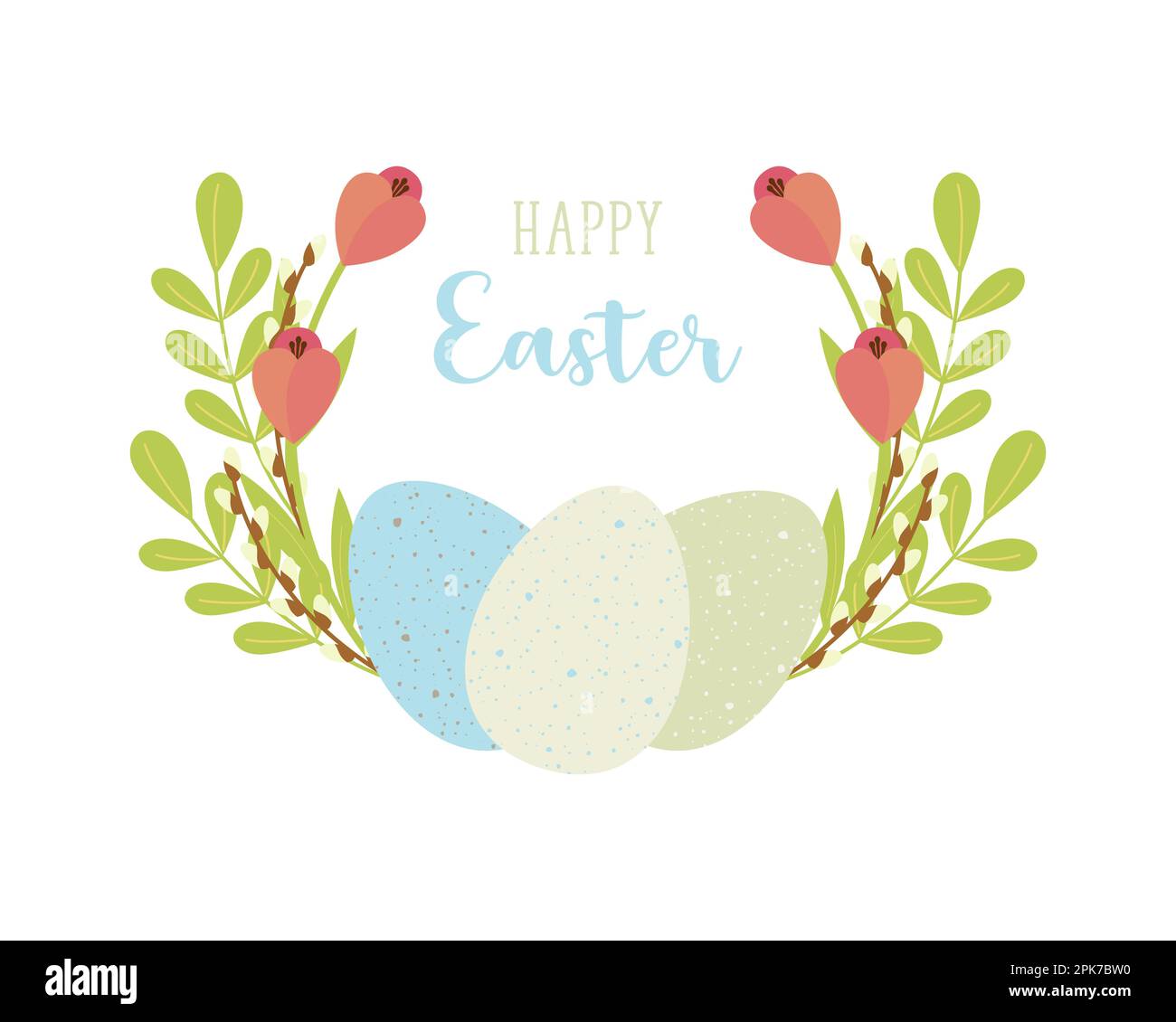 Happy Easter holiday card. Eggs pastel colors, floral flowers round ...