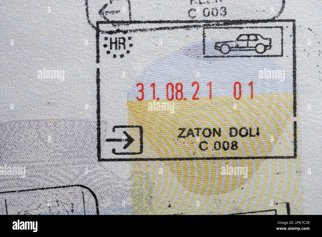 Close up detail of European Union border control customs admission ...