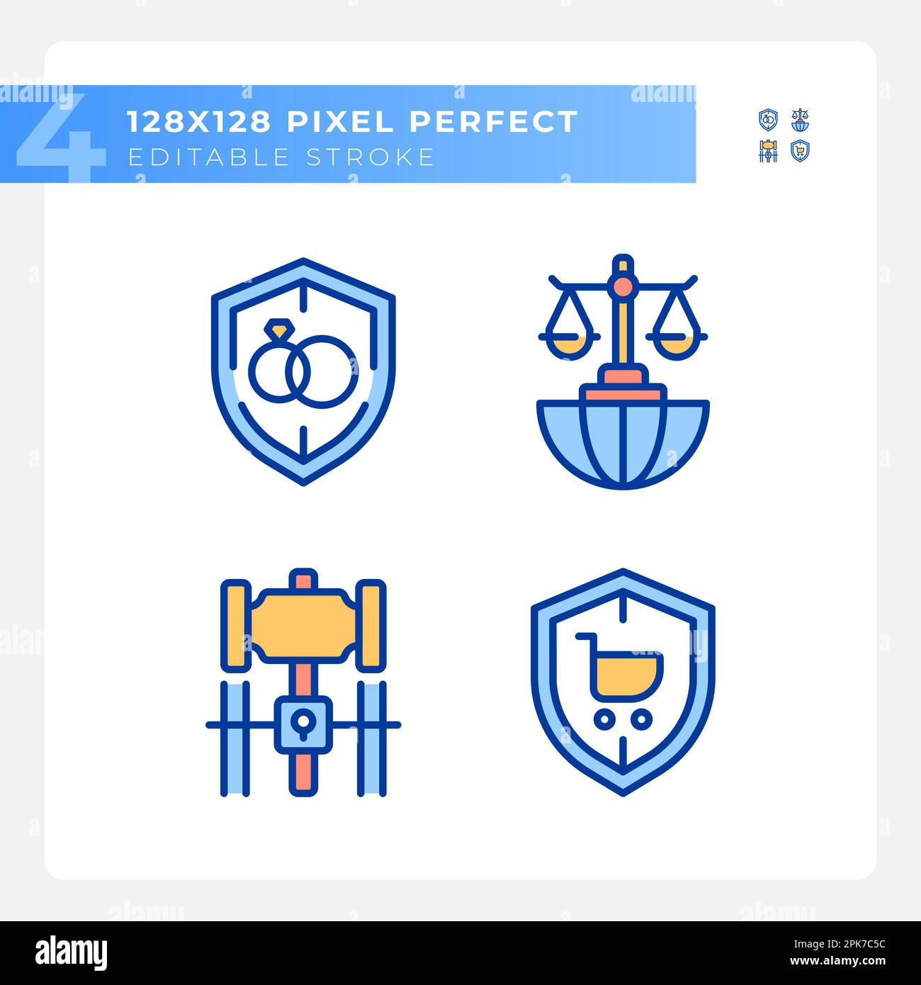 Laws protecting citizens rights pixel perfect RGB color icons set Stock ...