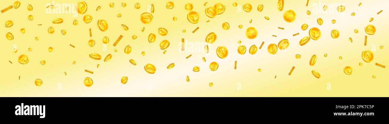 Indian rupee coins falling. Scattered gold INR coins. India money ...