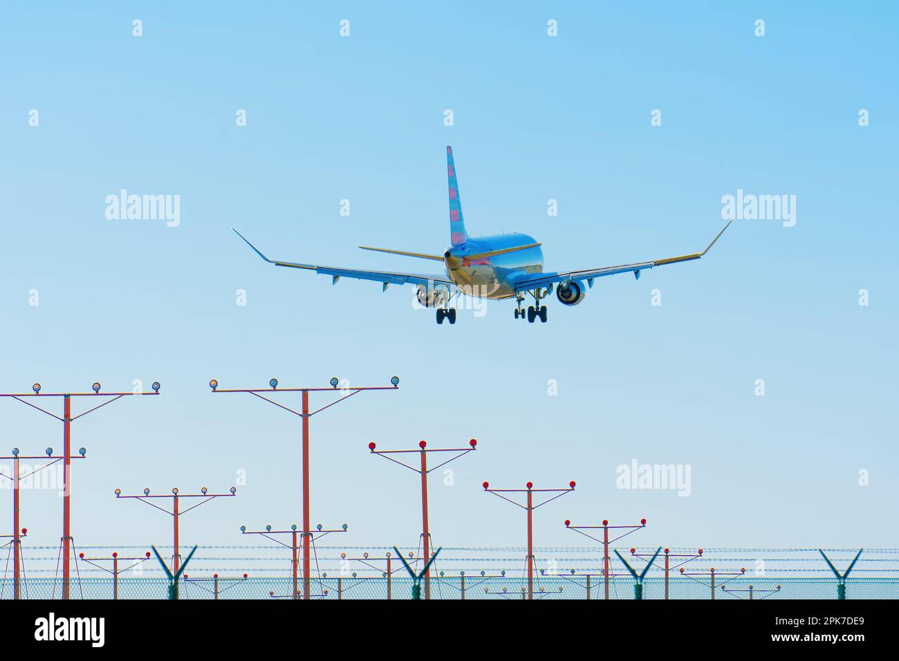Close-up of a large passenger plane preparing to land as seen from ...
