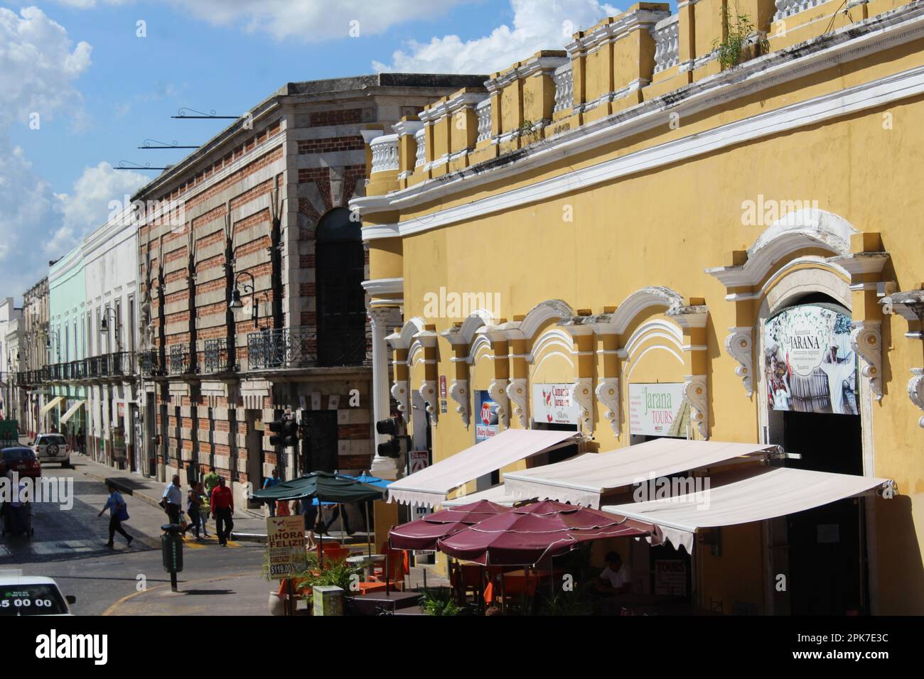 MERIDA, MEXICO - OCTOBER 21, 2016 yellow building on the Square of ...