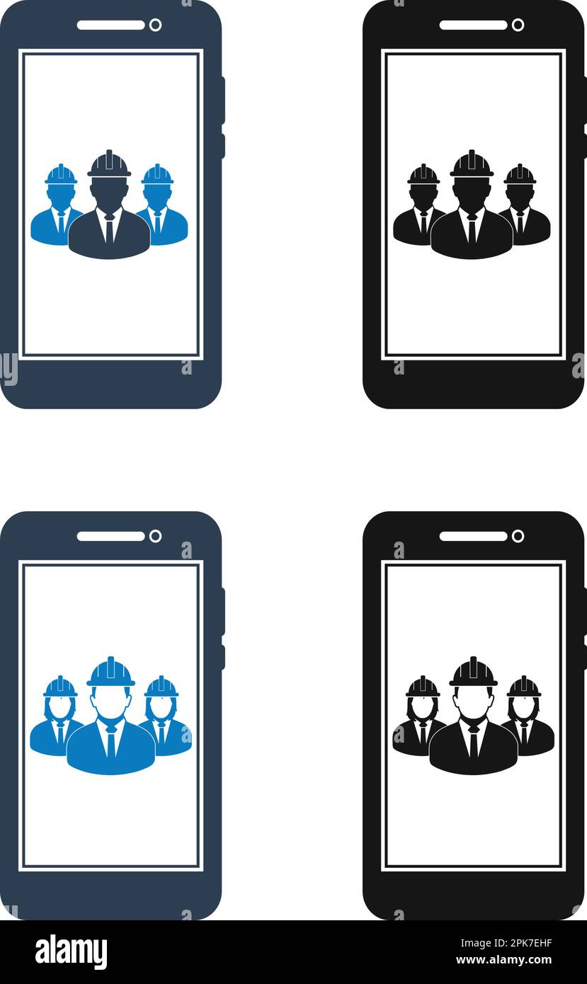 Online Engineering Servicing Team Icon Set. Flat style vector EPS Stock ...