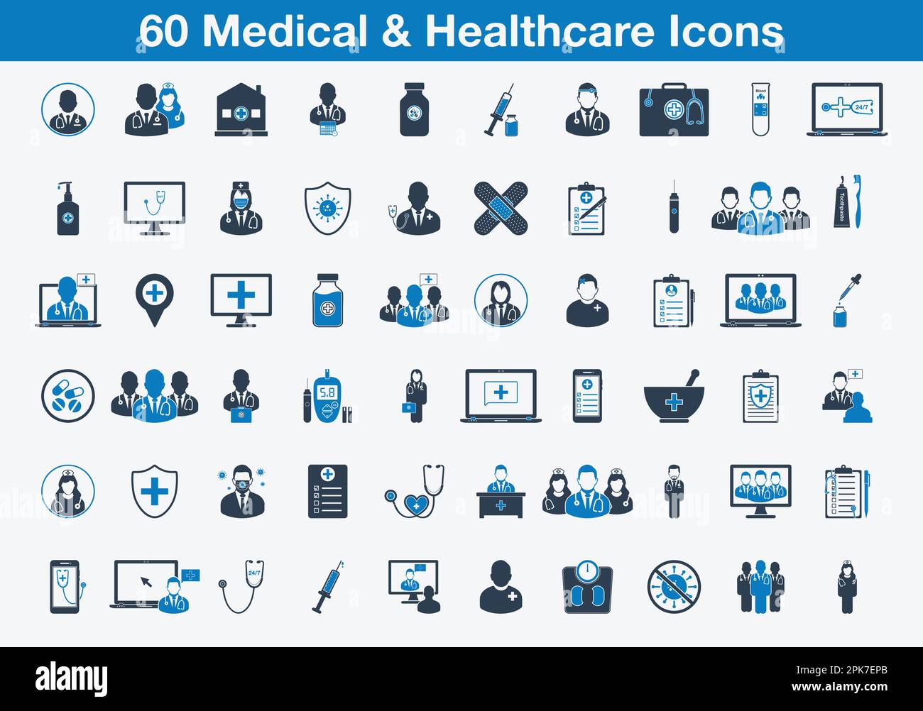 60 Medical and healthcare Icons with doctor, nurse, surgeon, medicine ...