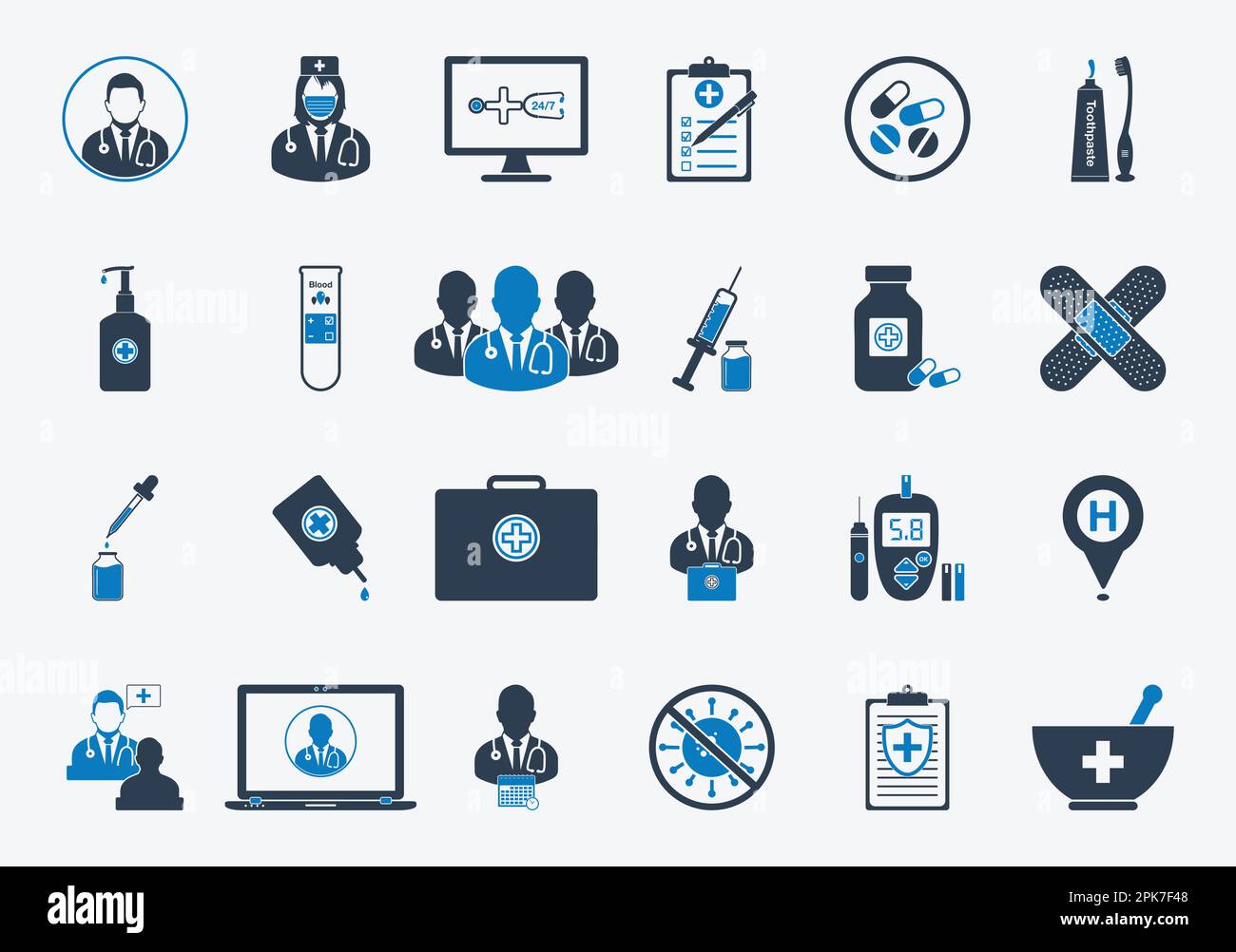 Healthcare and Medicine Icons with Doctor, Surgeon, Physician, Online ...