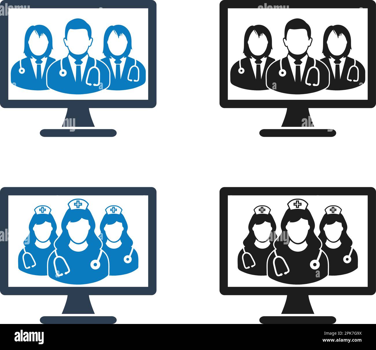 Online Medical Team Icon Set. Flat Style vector EPS Stock Vector Image ...
