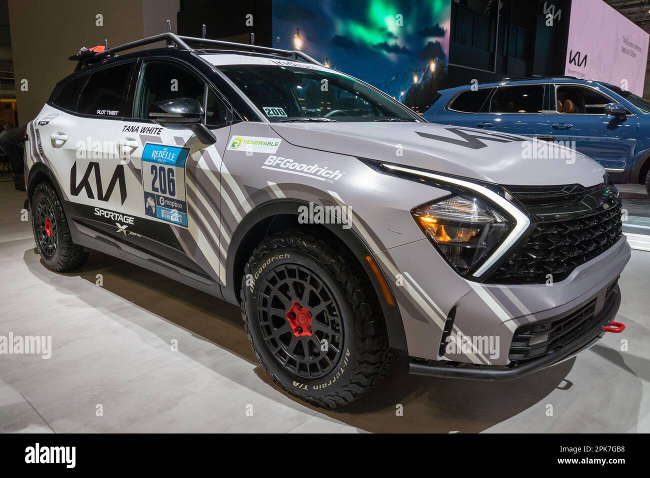 NEW YORK, NEW YORK - APRIL 05: Kia Sportgae XPro rally car seen at the ...