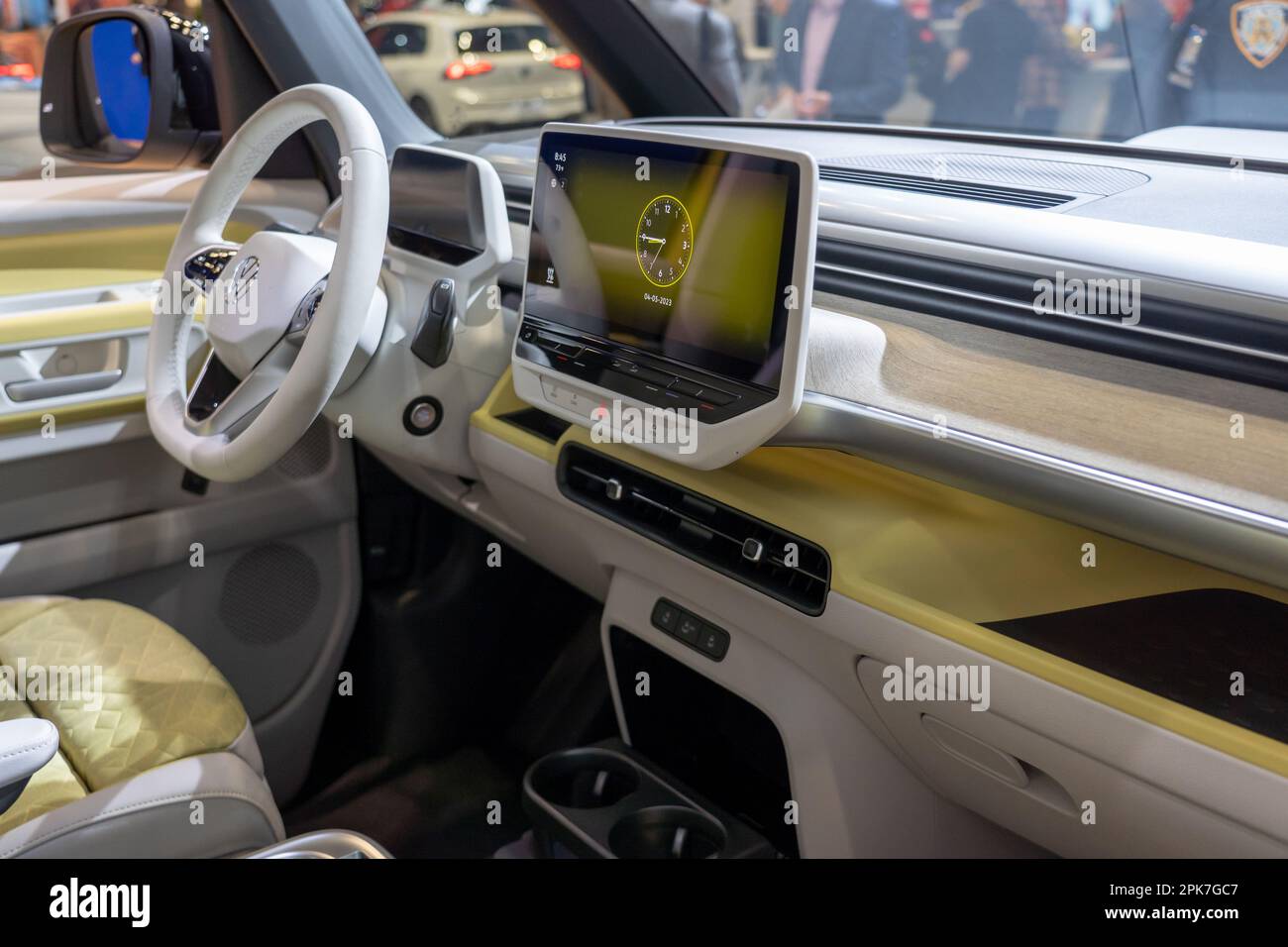 NEW YORK, NEW YORK - APRIL 05: The Volkswagen ID.Buzz, car cockpit ...
