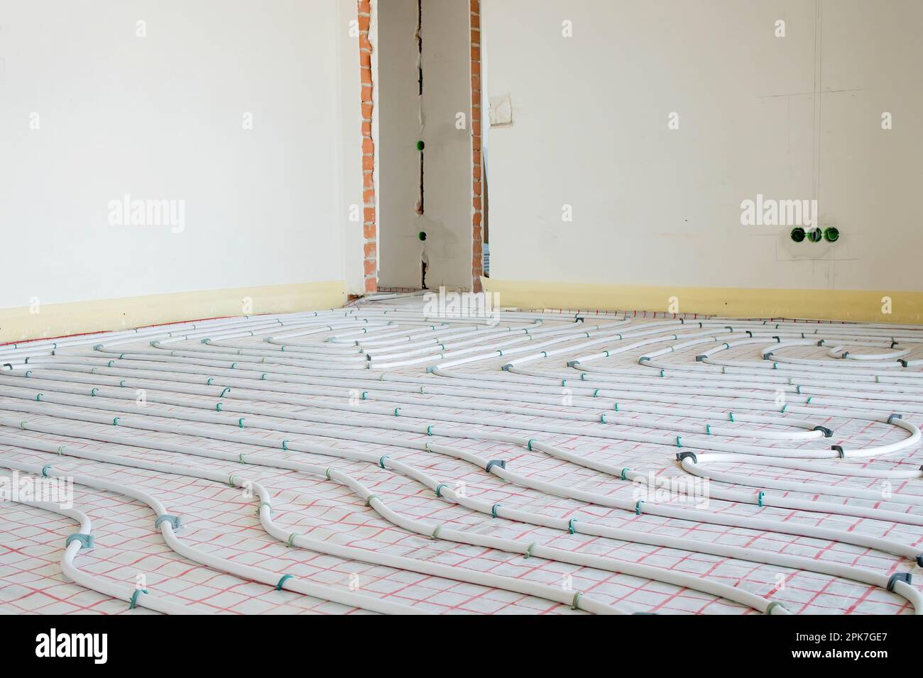 Installation of underfloor heating pipes for water heating. Heating ...