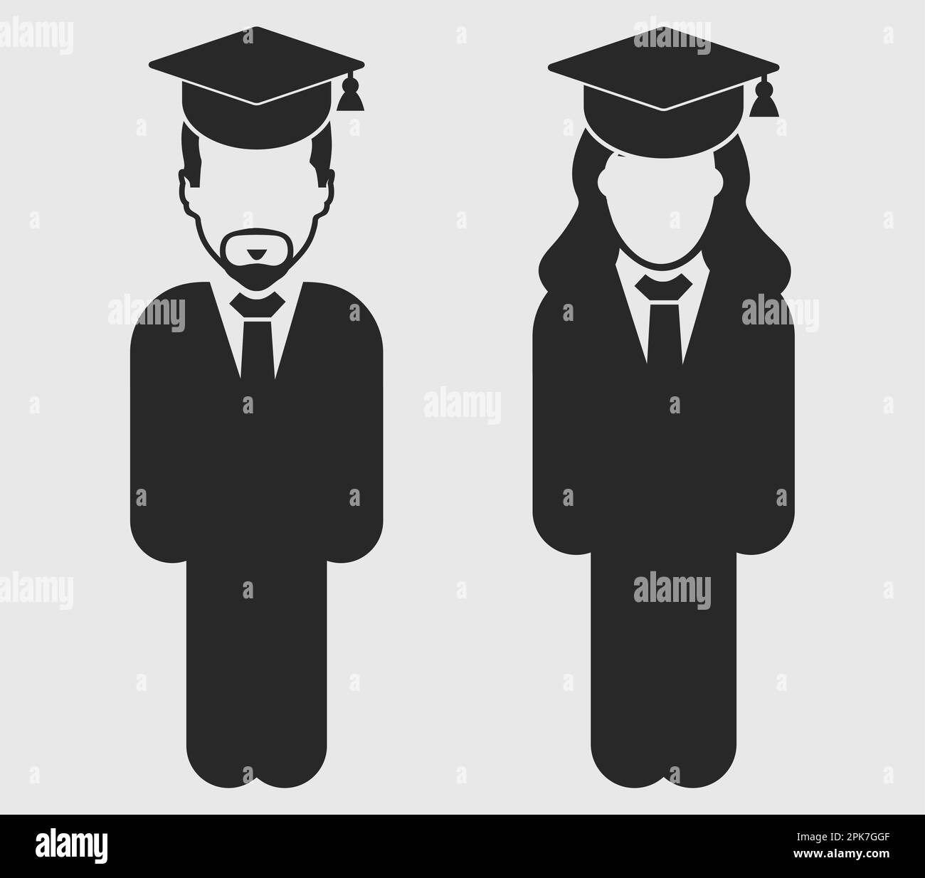 Graduate Student couple Icon. Standing Male and Female symbol on gray ...