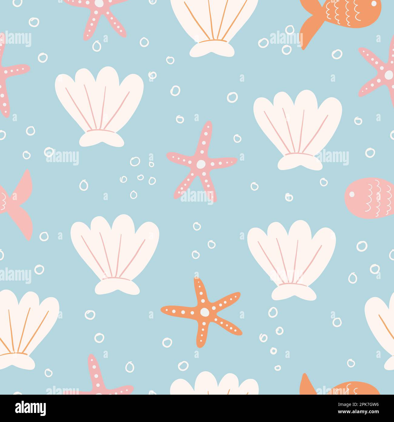 Seamless sea pattern with seashells, corals and starfish. Repeating ...