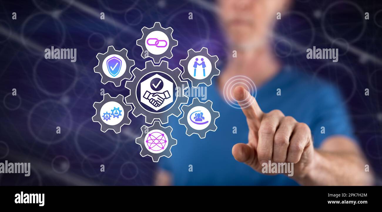 Man touching a trust concept on a touch screen with his finger Stock ...