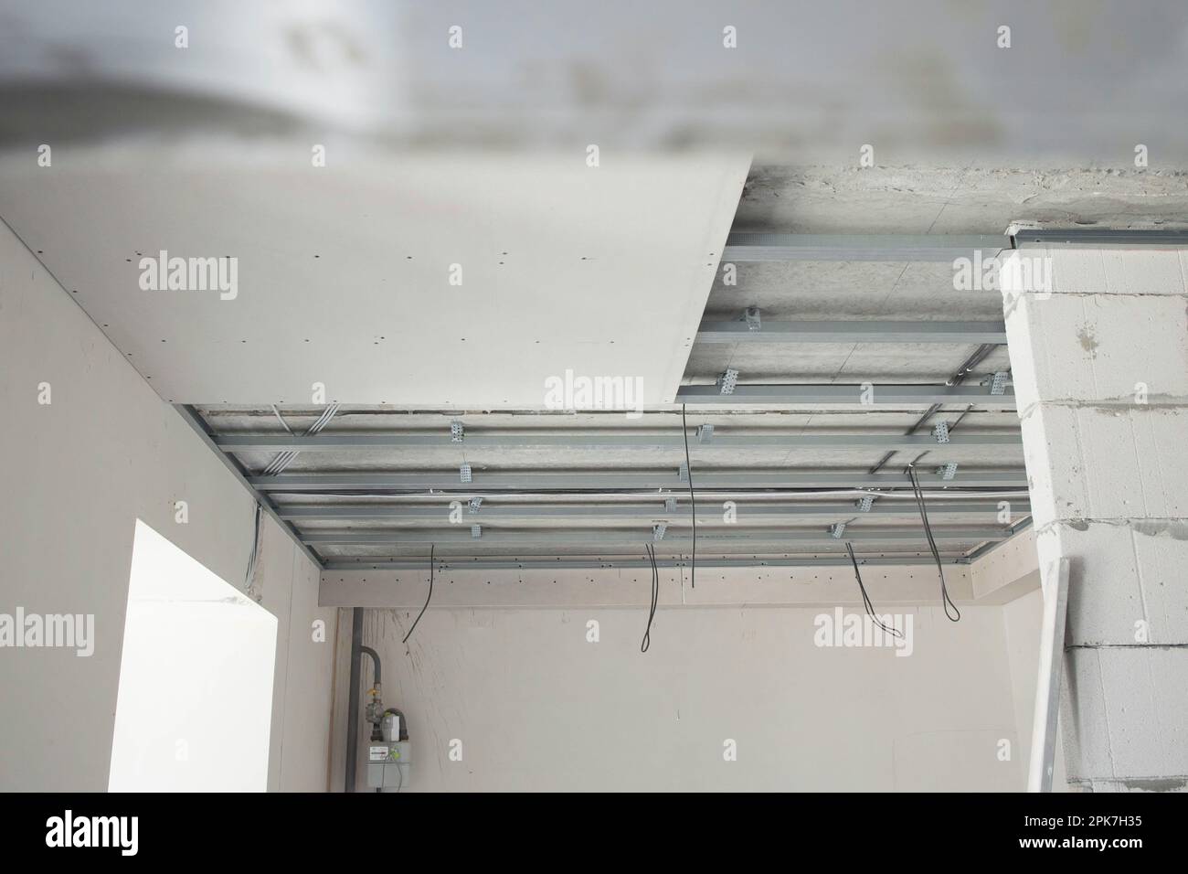 Suspended ceiling structure, for installation of plasterboard Stock ...