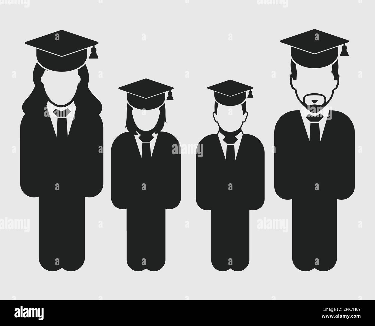Graduate Student Team Icon.Standing Male and female symbols with cap on ...
