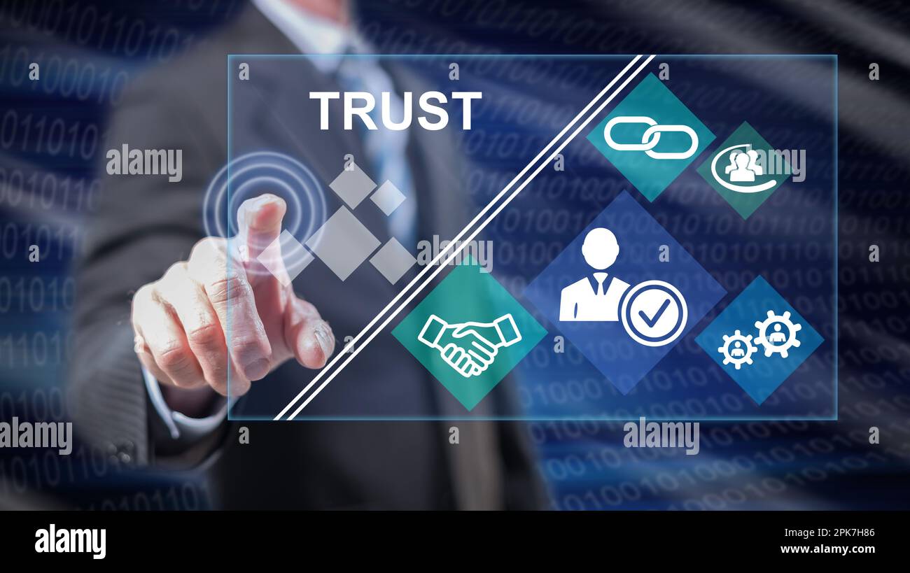 Man touching a trust concept on a touch screen with his fingers Stock ...