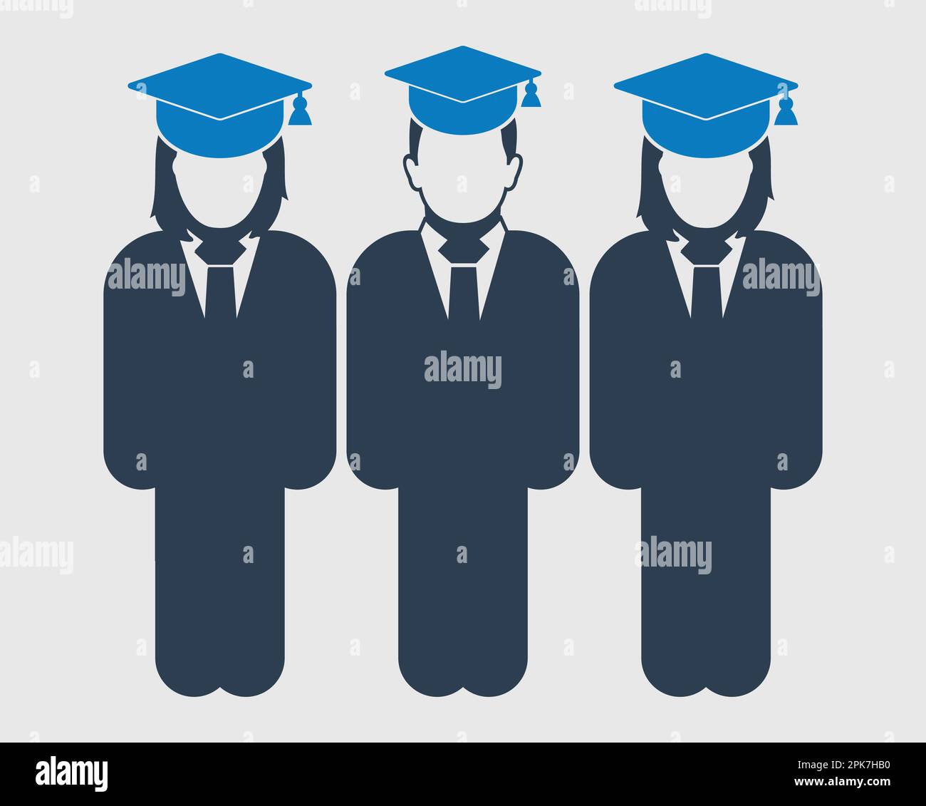 Graduate Student Team Icon.Standing Male and female symbols with cap on ...