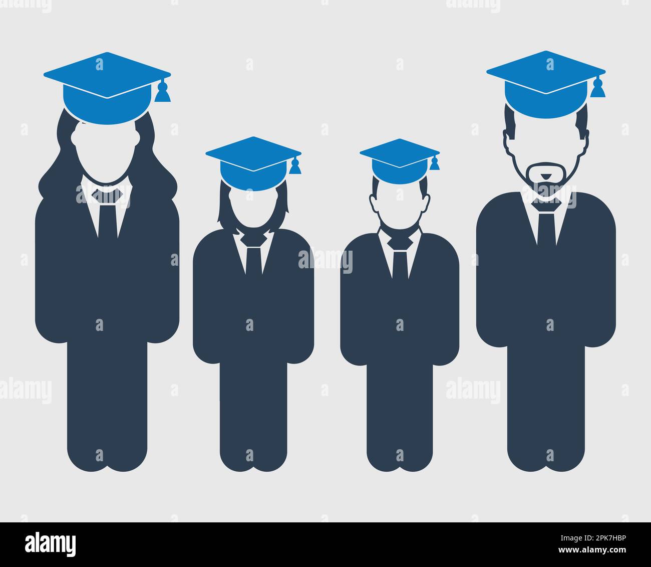 Graduate Student Team Icon.Standing Male and female symbols with cap on ...