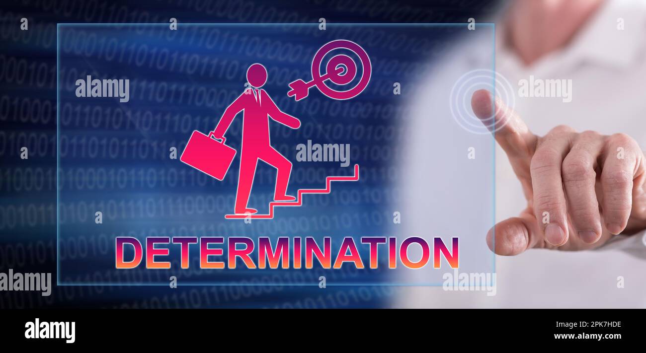 Man touching a determination concept on a touch screen with his finger ...