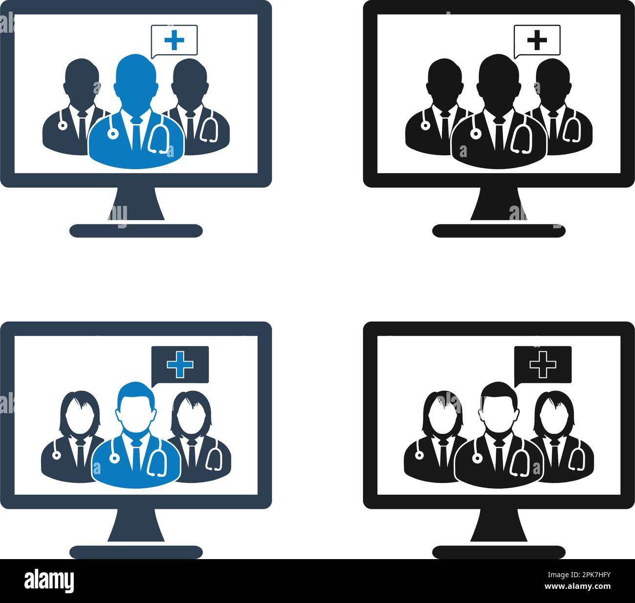 Online Medical Team Icon Set. Flat Style vector EPS Stock Vector Image ...