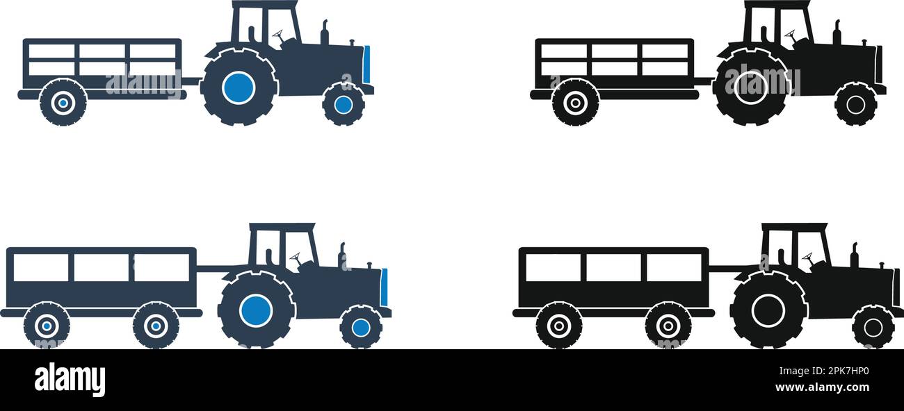Tractor with Trailer Icon Set. Flat Style vector EPS Stock Vector Image ...