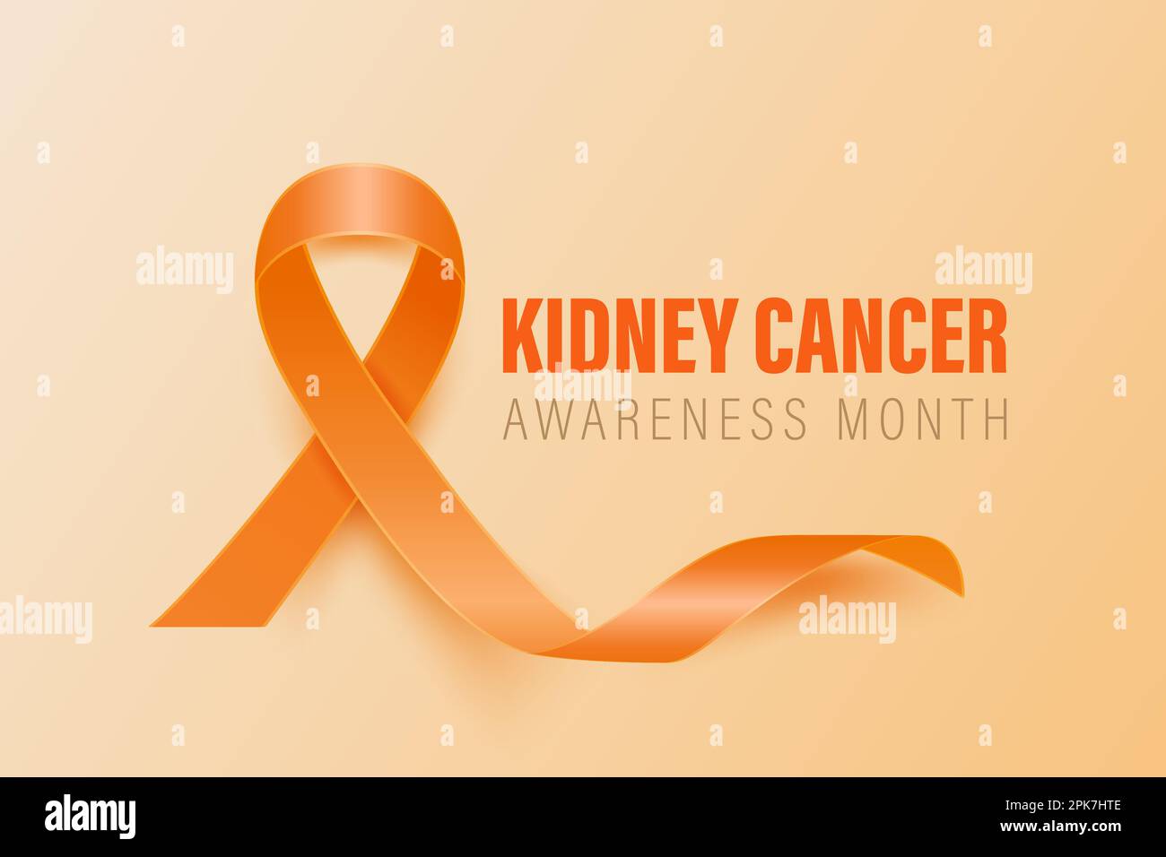 Kidney Cancer Banner, Card, Placard with Vector 3d Realistic Orange Ribbon on Orange Background ...