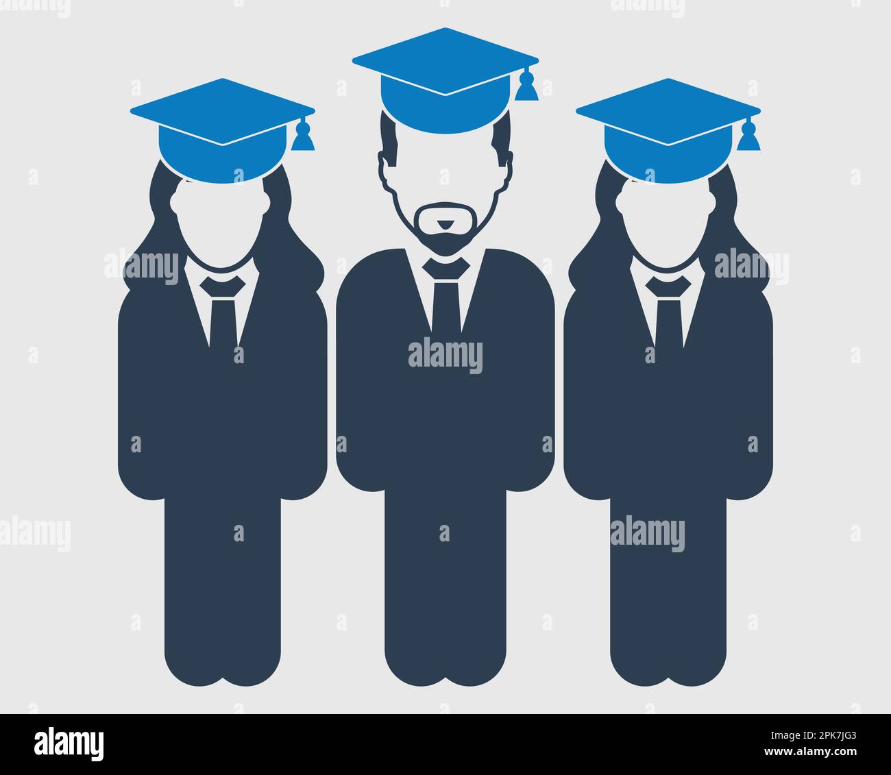 Graduate Student Team Icon.Standing Male and female symbols with cap on ...