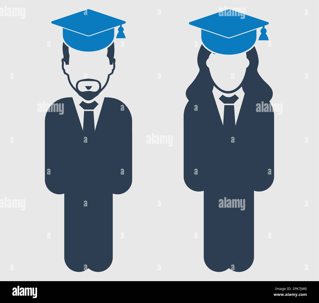 Graduate Student couple Icon. Standing Male and Female symbol on gray ...