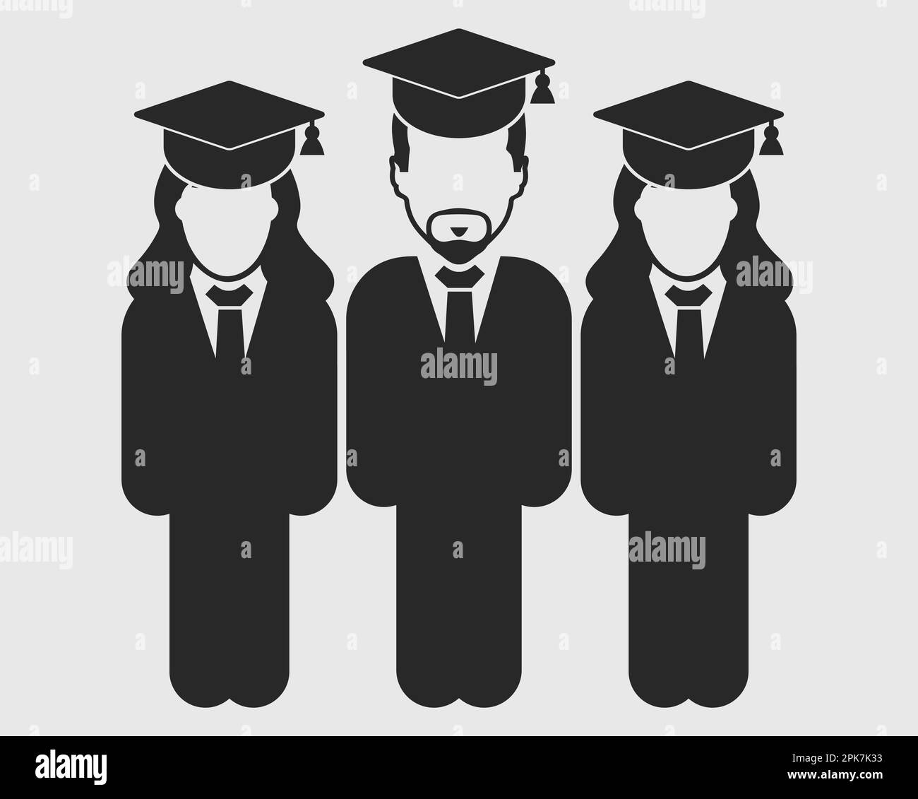 Graduate Student Team Icon.Standing Male and female symbols with cap on ...