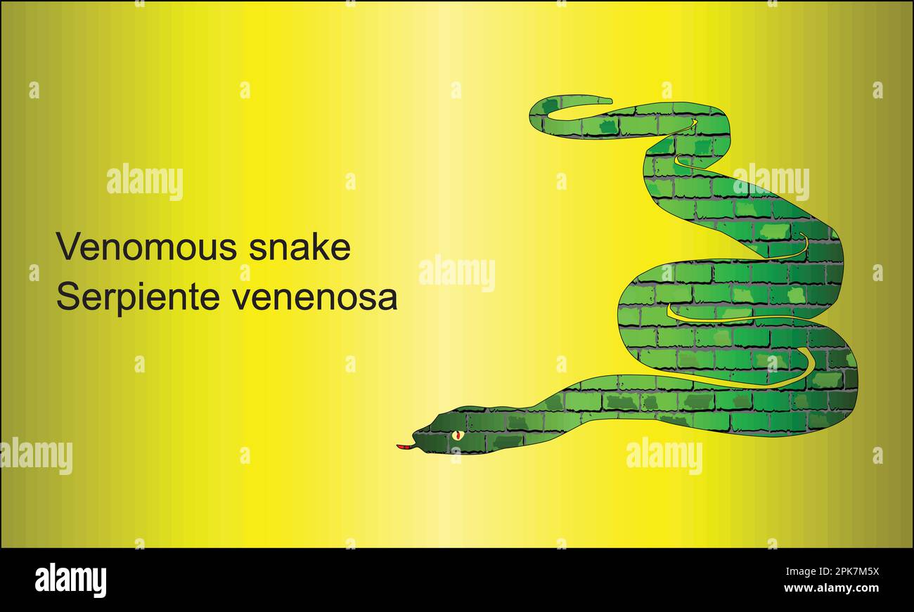 Venomous snake on a brick wall - Illustration, Deadly Poisonous snake ...