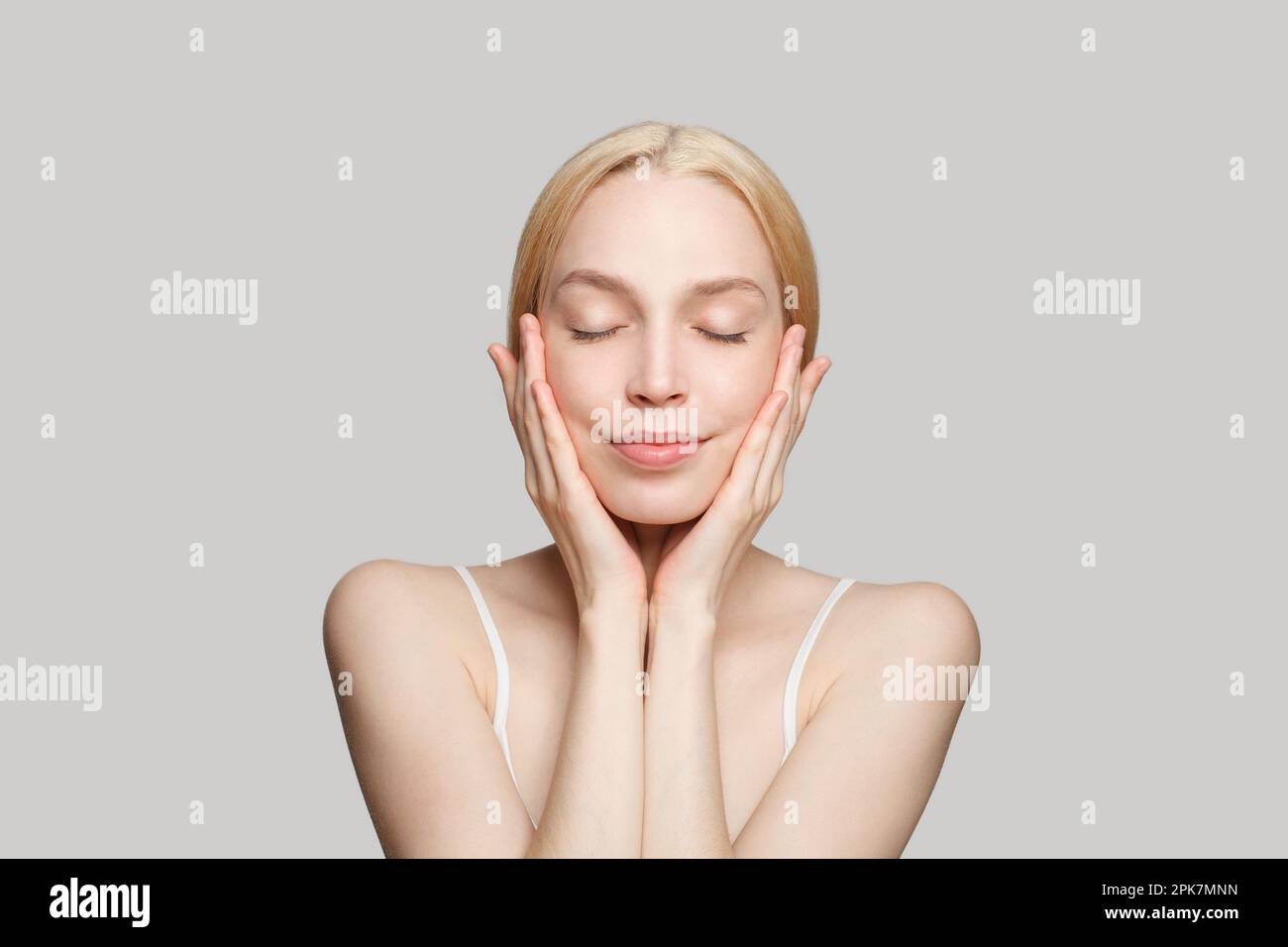 Perfect woman face. Attractive young lady female model with shiny fresh ...