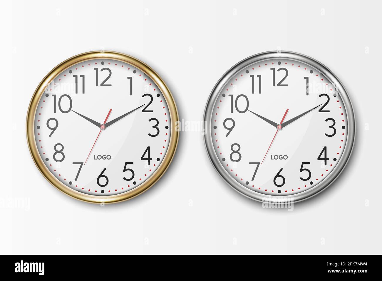 Vector 3d Realistic Round Metal Wall Office Clock with White Dial Icon ...